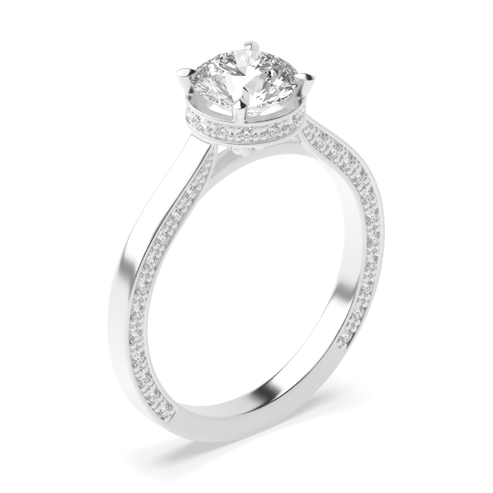 4 Prong Round Side Stone Engagement Ring - Abelini
